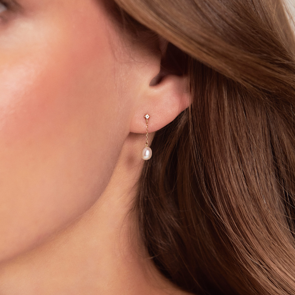 Gold Diamond Style Pearl Drop Stud Earrings – Lily & Roo