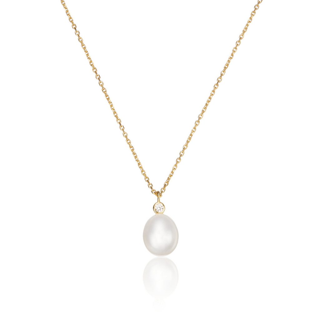 Gold Single Diamond Style Pearl Necklace – Lily & Roo