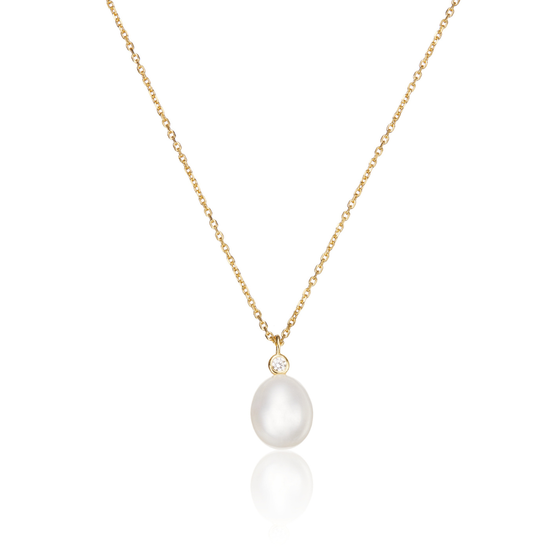 Gold Single Diamond Style Pearl Necklace – LILY & ROO